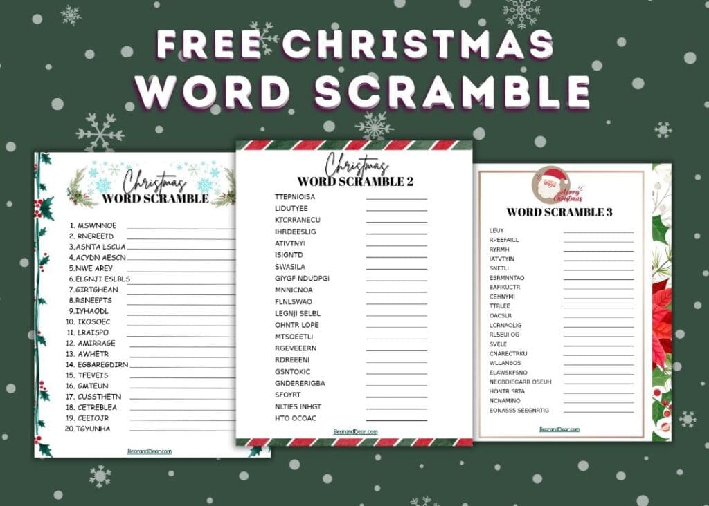 Free Christmas Word Scrambles For Kids And Adults
