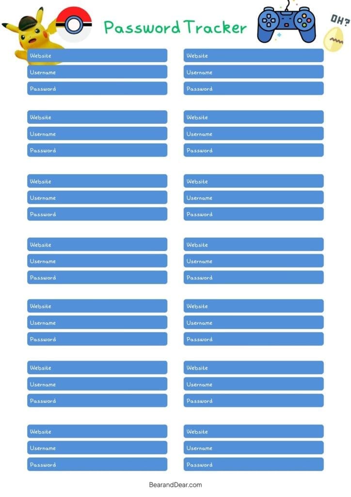 20 Printable Password Trackers For Free-Manage Your Passwords Hassle! - Bear & Dear